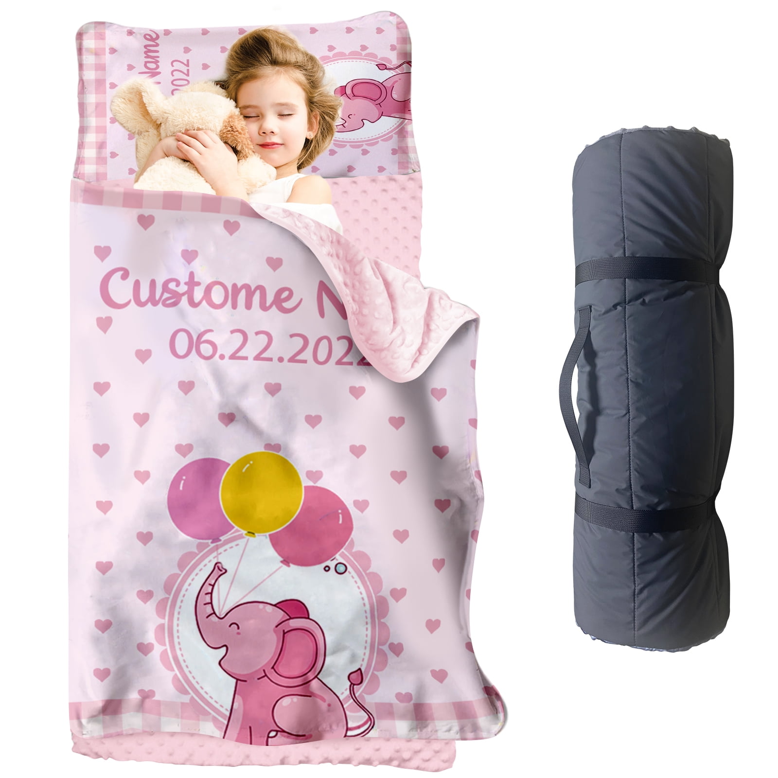 Personalized Pink Elephant Toddler Girls Nap Mats for Daycare - Soft ...