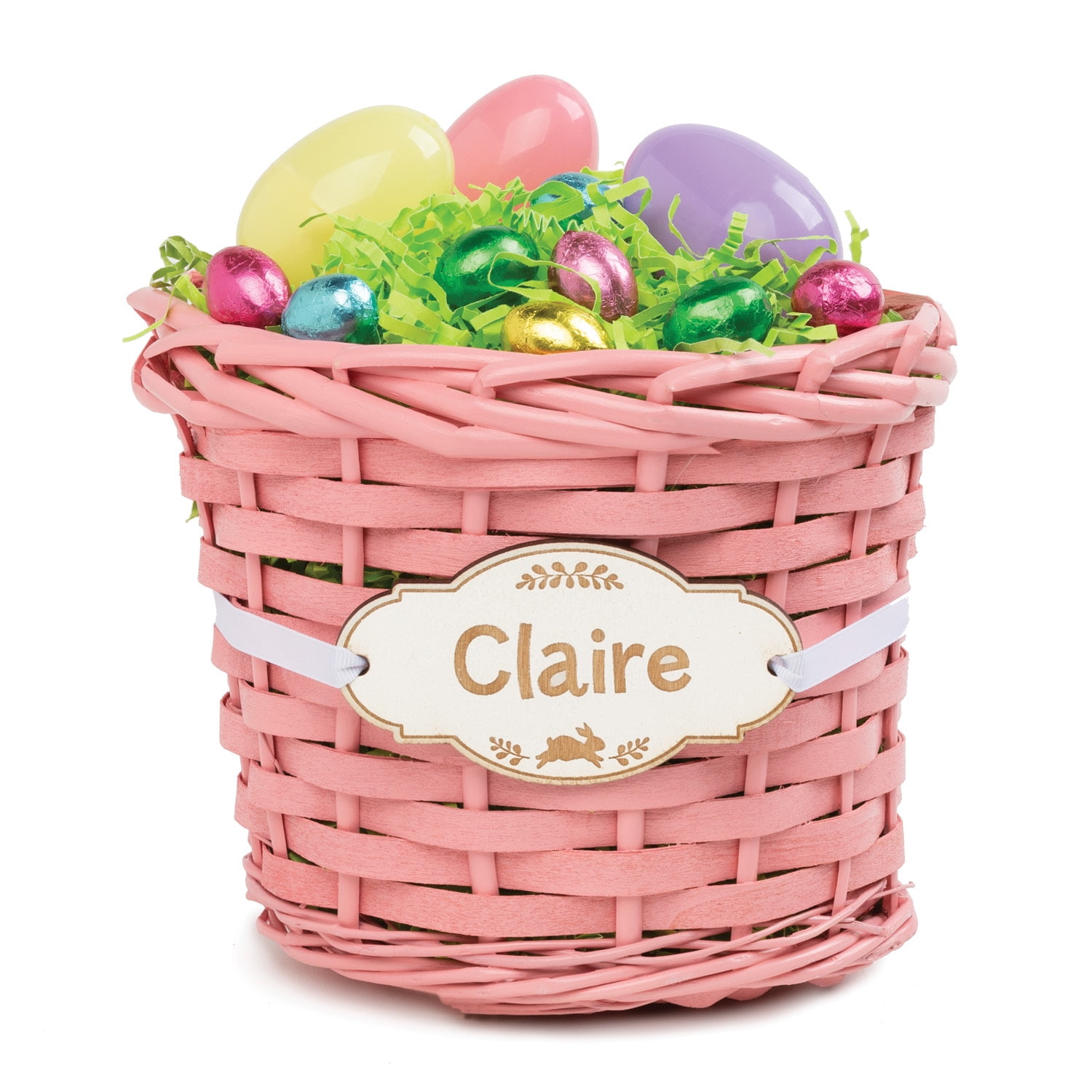 Personalized Pink Wicker Bucket and Name Plaque - Walmart.com