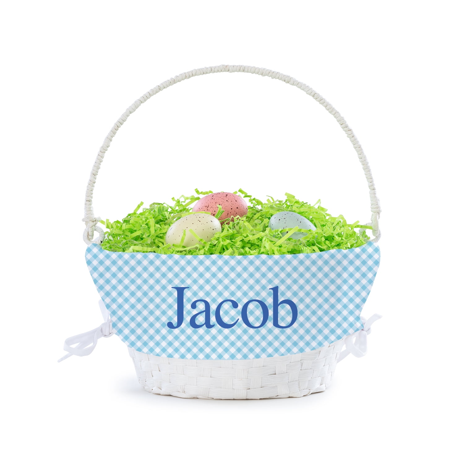 Personalized Planet Blue Checkered Liner Easter Basket with Custom Name ...