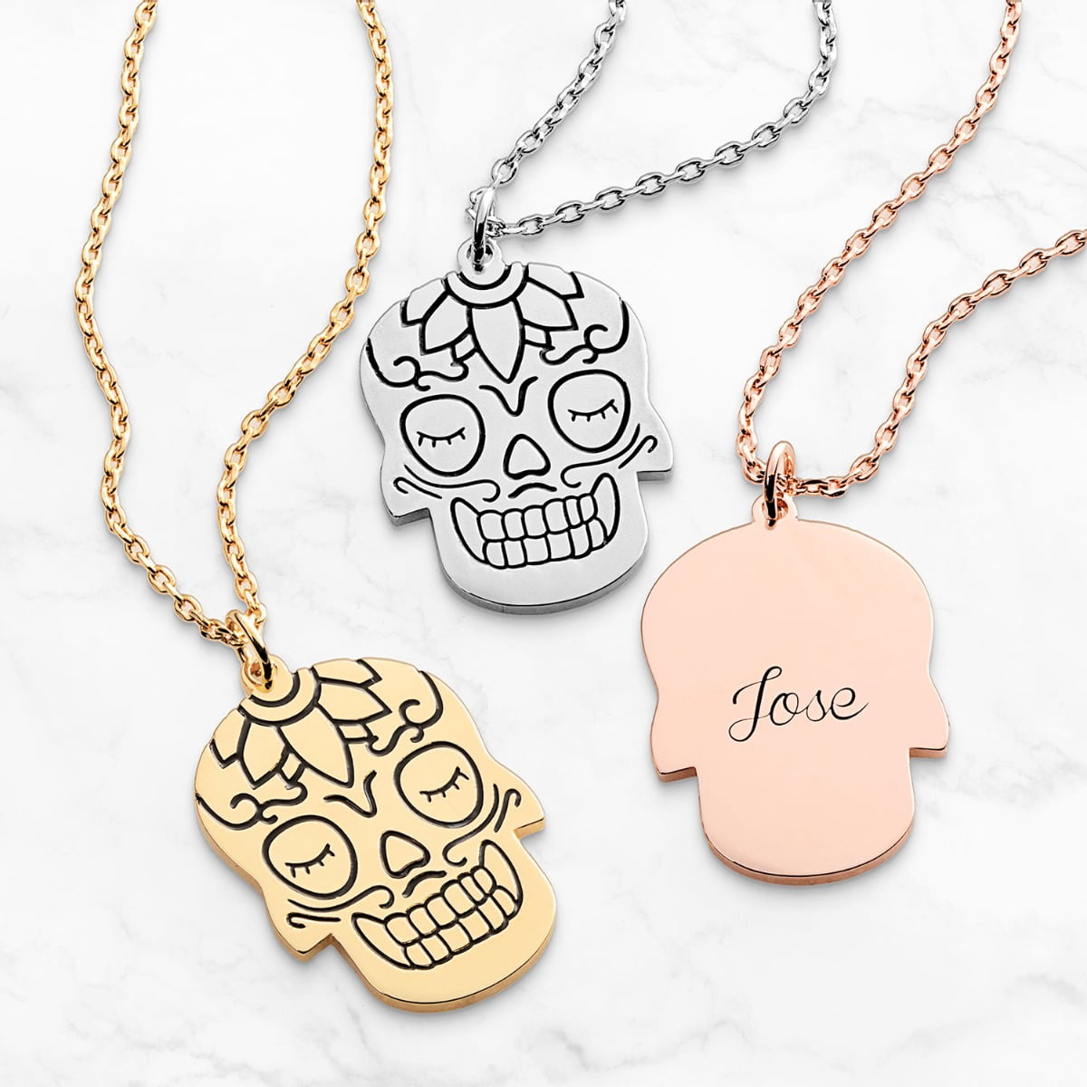 Personalized Planet Dia de Los Muertos Engraved Skull Cutout Necklace ...