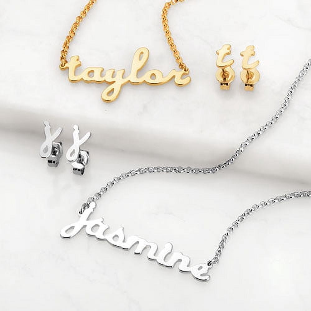 Personalized Planet Lowercase Script Name Necklace and Initial Earring ...