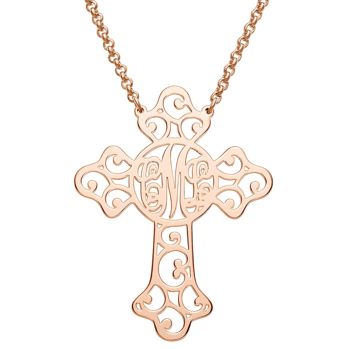 Personalized Planet Rose Goldtone Filigree Cross with Monogram Necklace ...