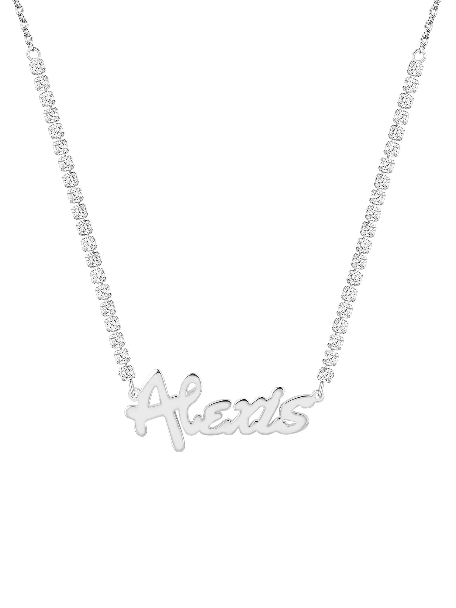 Personalized Planet Women's Bold Script Name Plaque CZ Chain Necklace ...