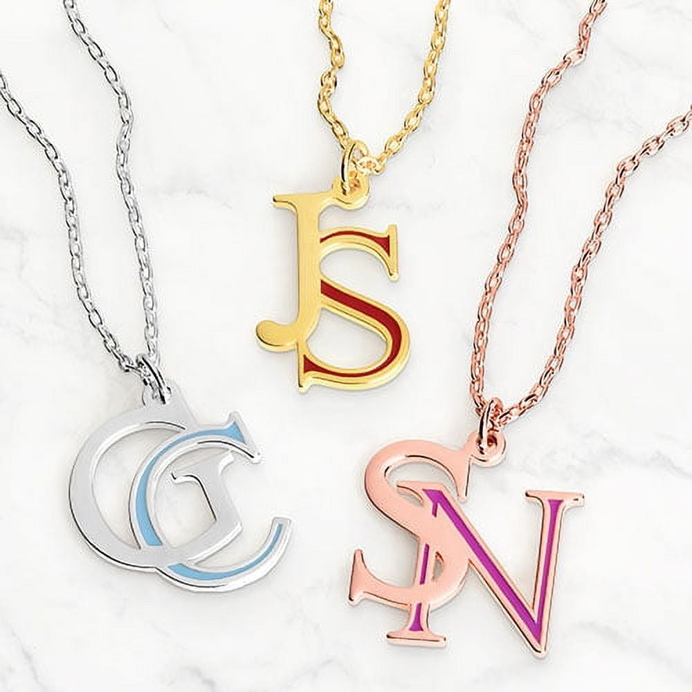Personalized Planet Women's Double Initial with Enamel Necklace ...