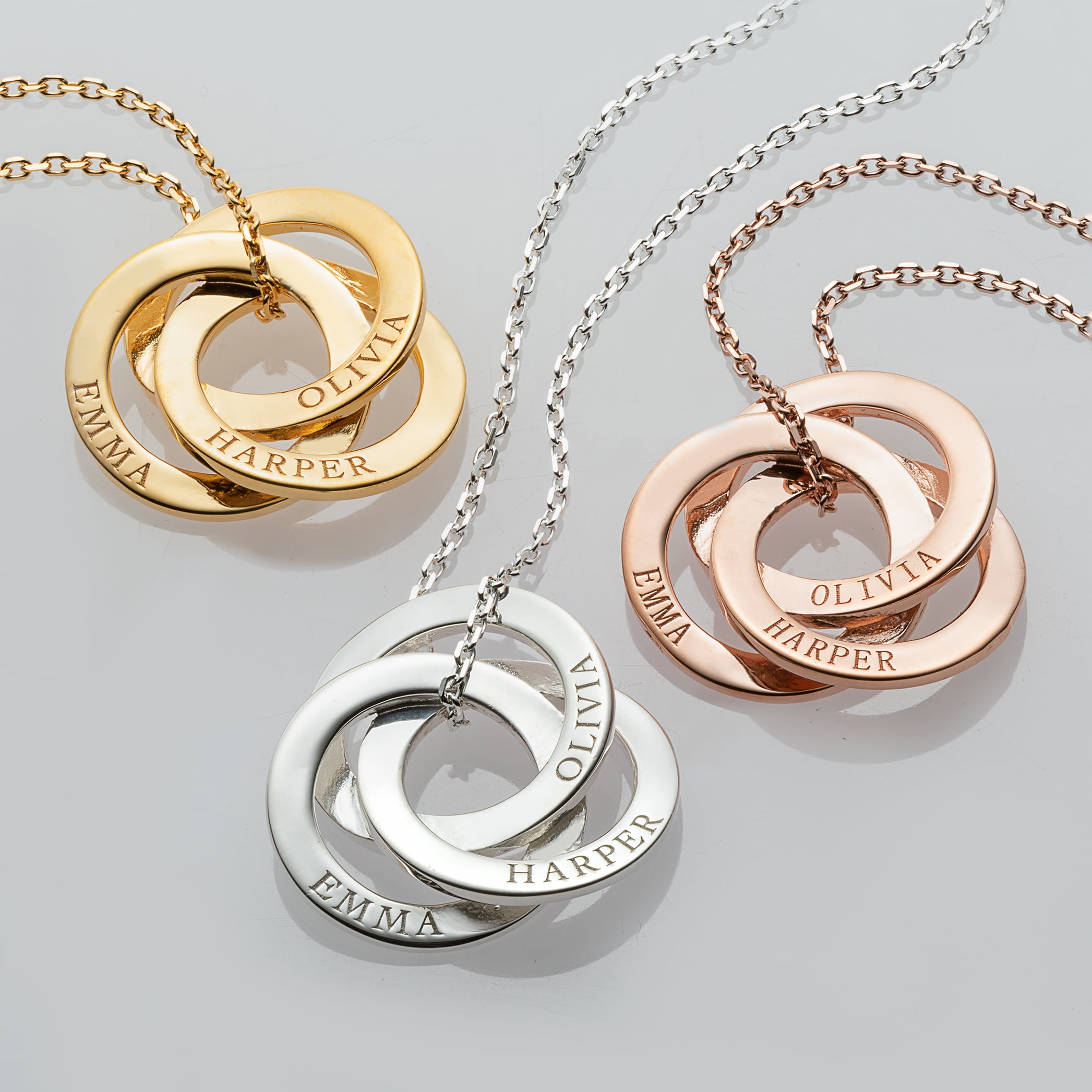 Personalized Planet Women's Interlocking Rings Rhodium or Gold Plated ...