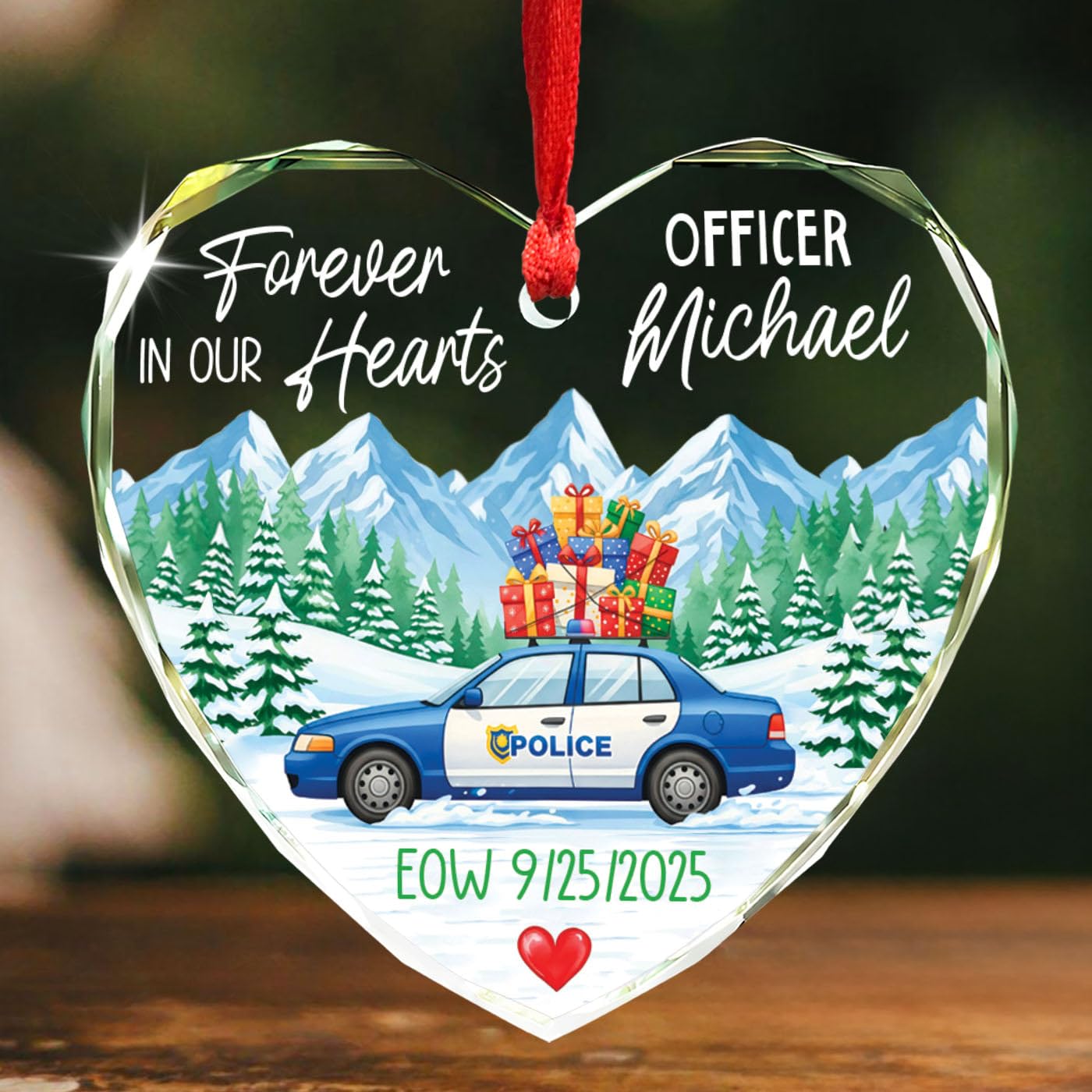 Personalized Police Memorial Glass Ornament, Forever in Our Heart ...