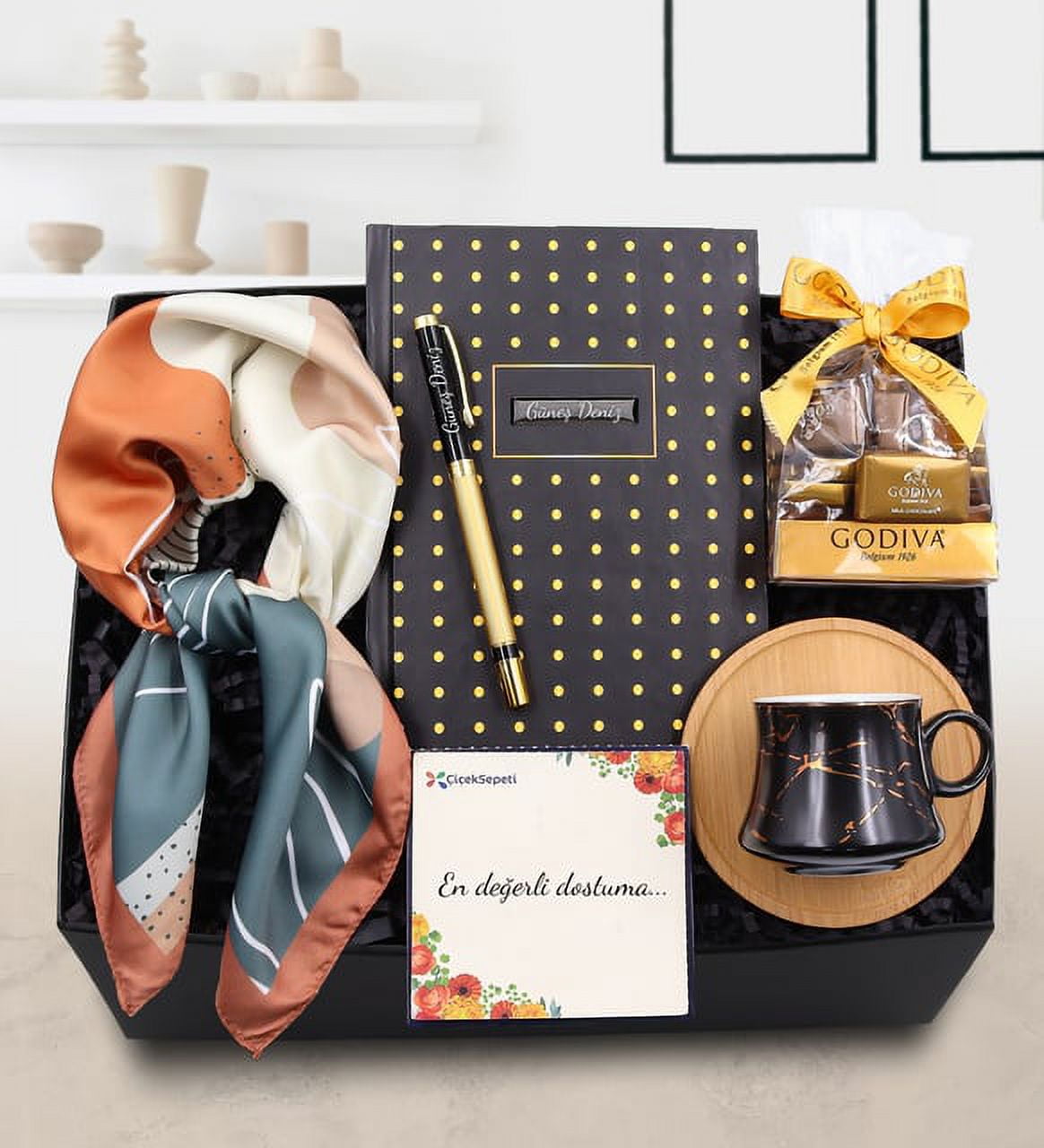 Personalized Polka Dotter & Leaf Detailed Brown Foulard & Marble ...