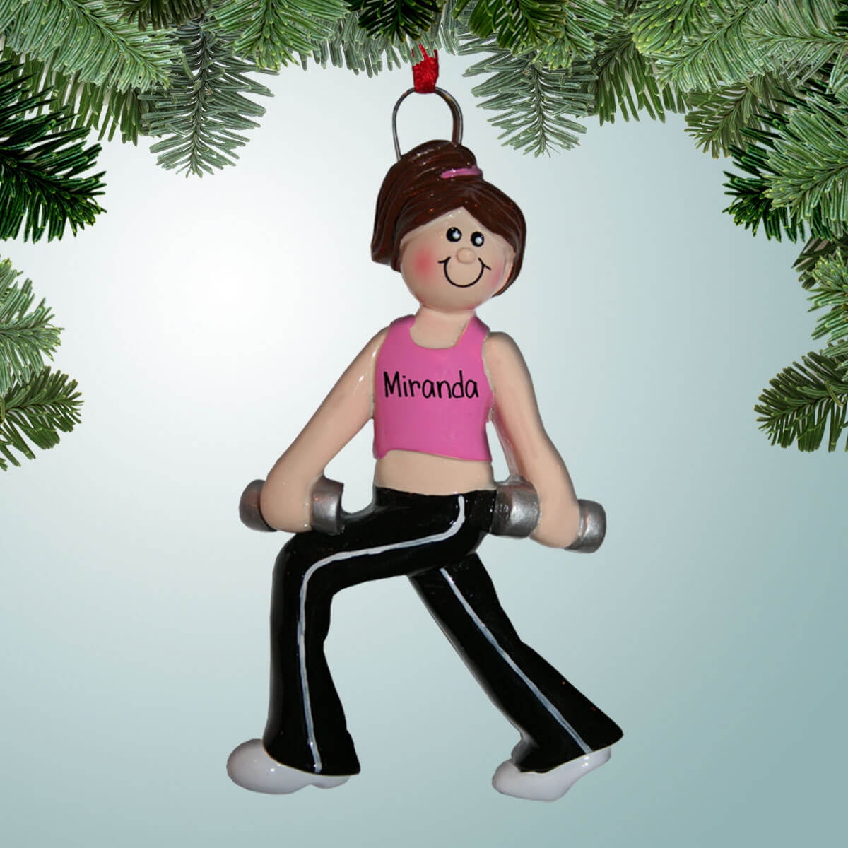 Personalized Power Lunger with Weights - Female Christmas Ornament ...