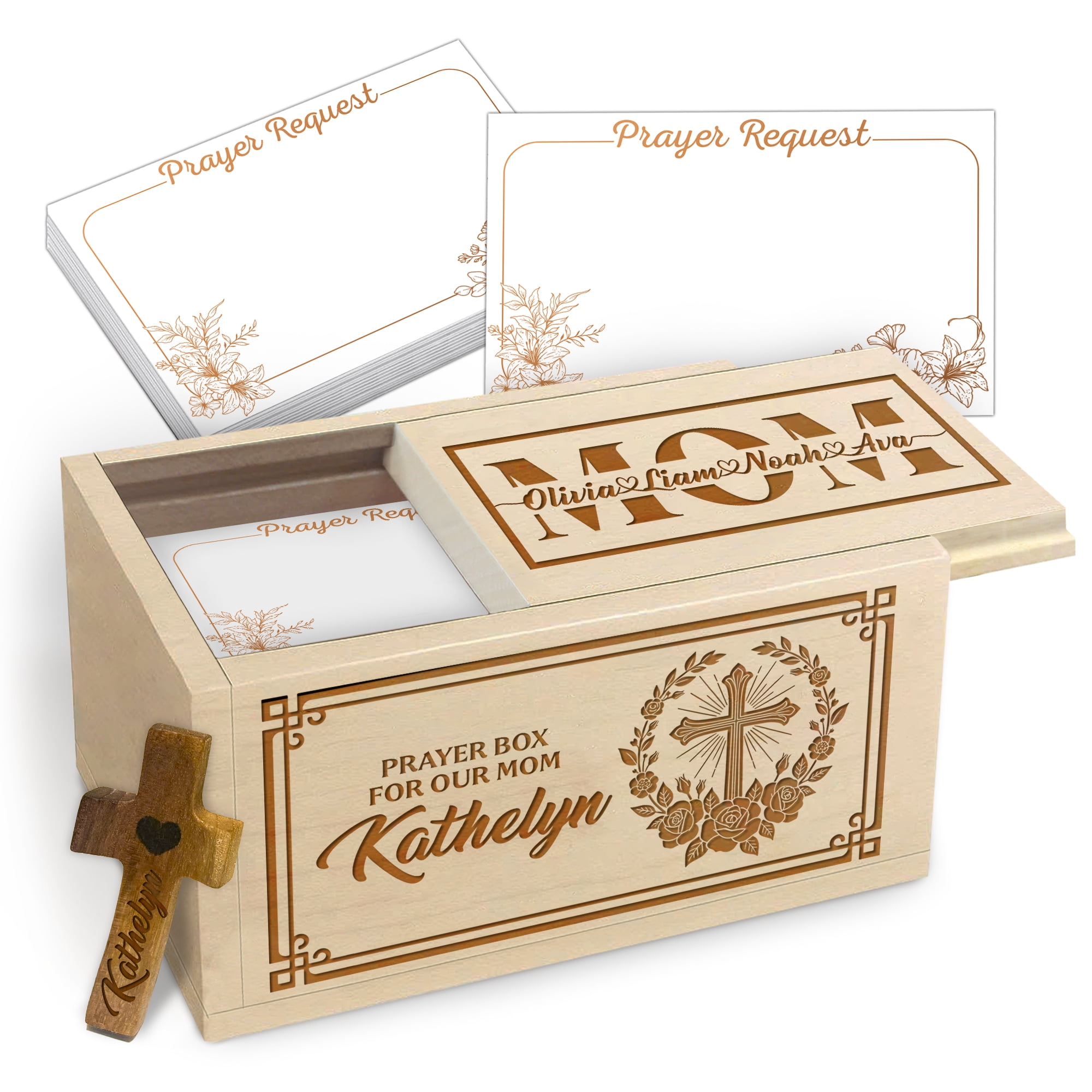 Personalized Prayer Box with 100 Blank Prayer Cards & Wooden Handheld ...
