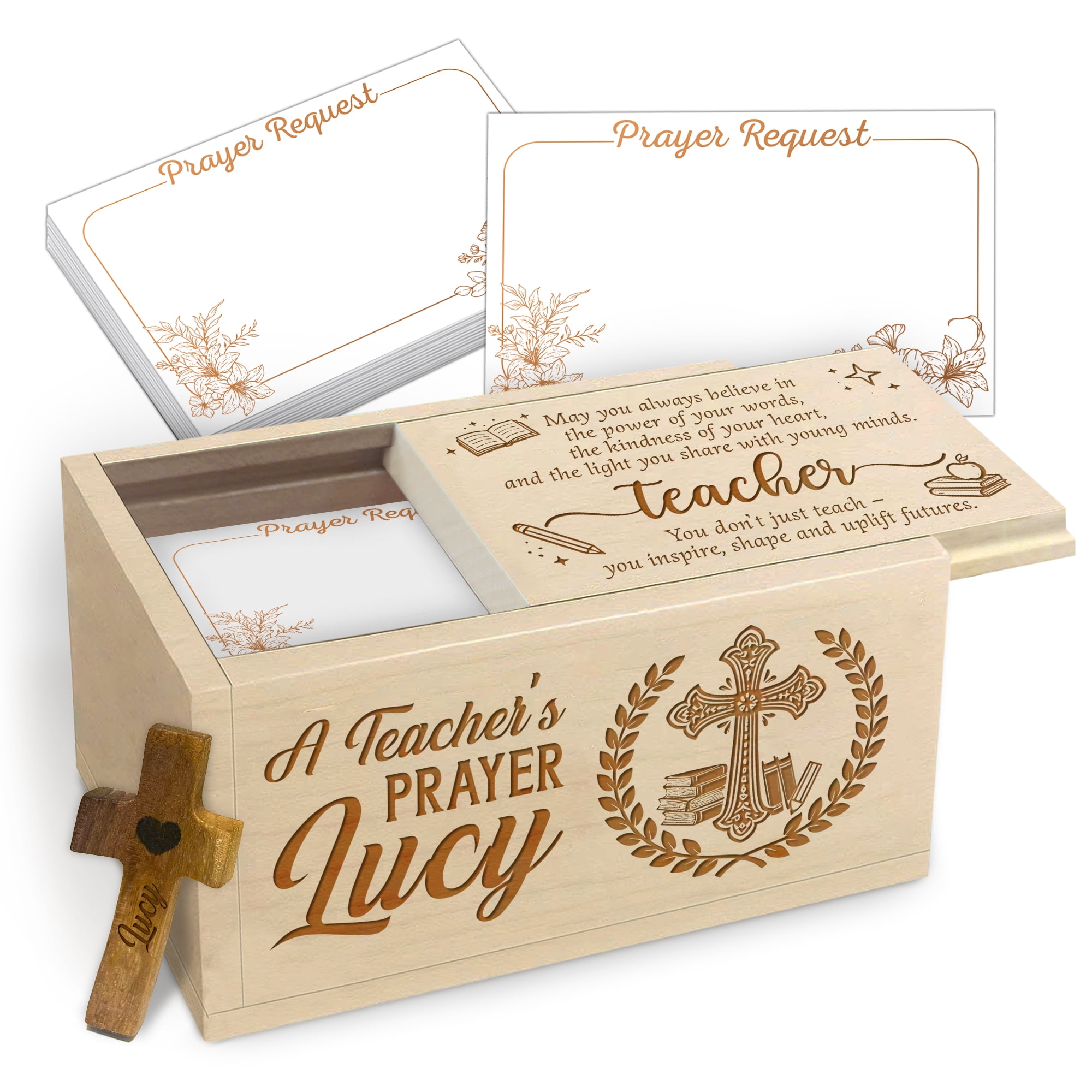 Personalized Prayer Box with 100 Blank Prayer Cards & Wooden Handheld ...