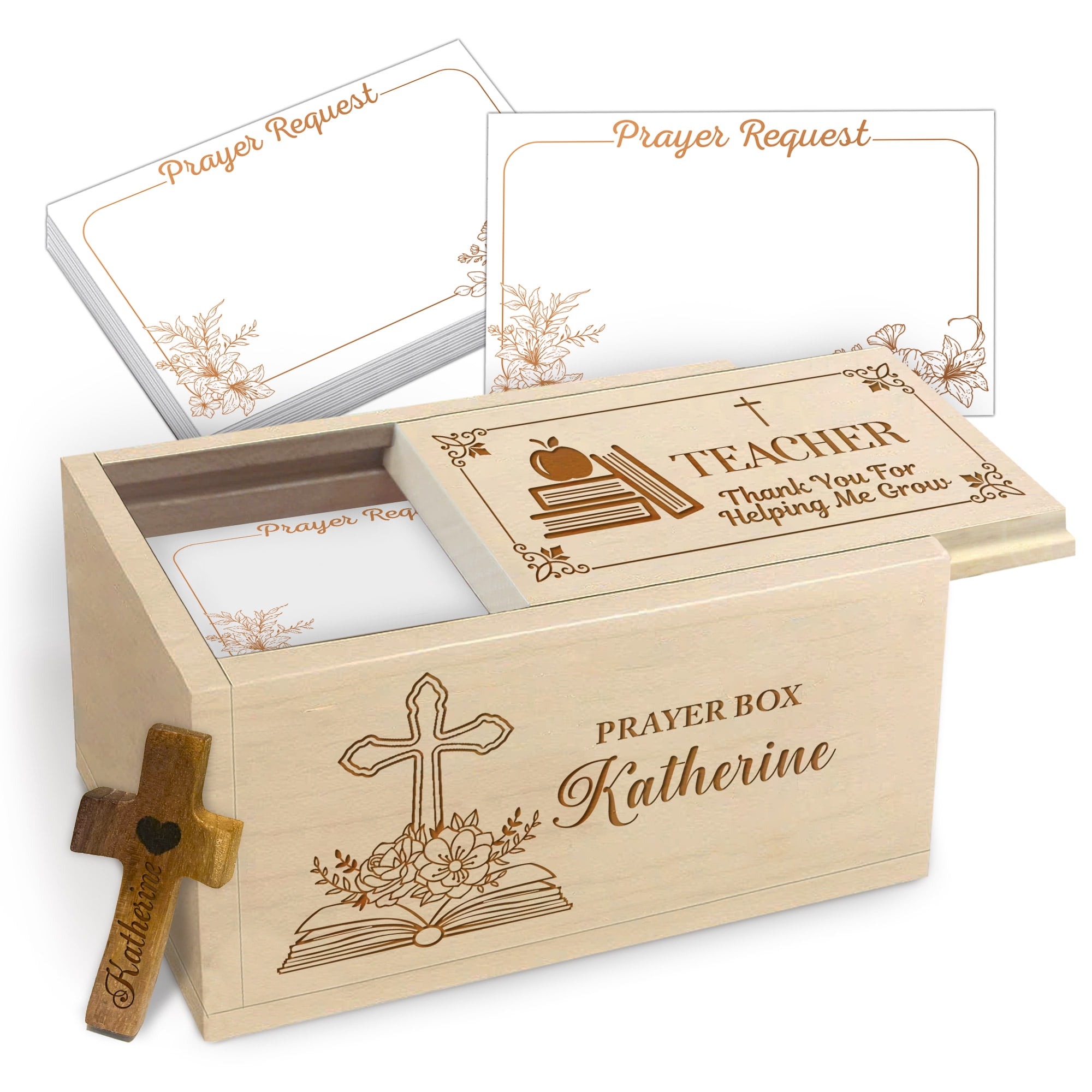 Personalized Prayer Box with 100 Blank Prayer Cards & Wooden Handheld ...