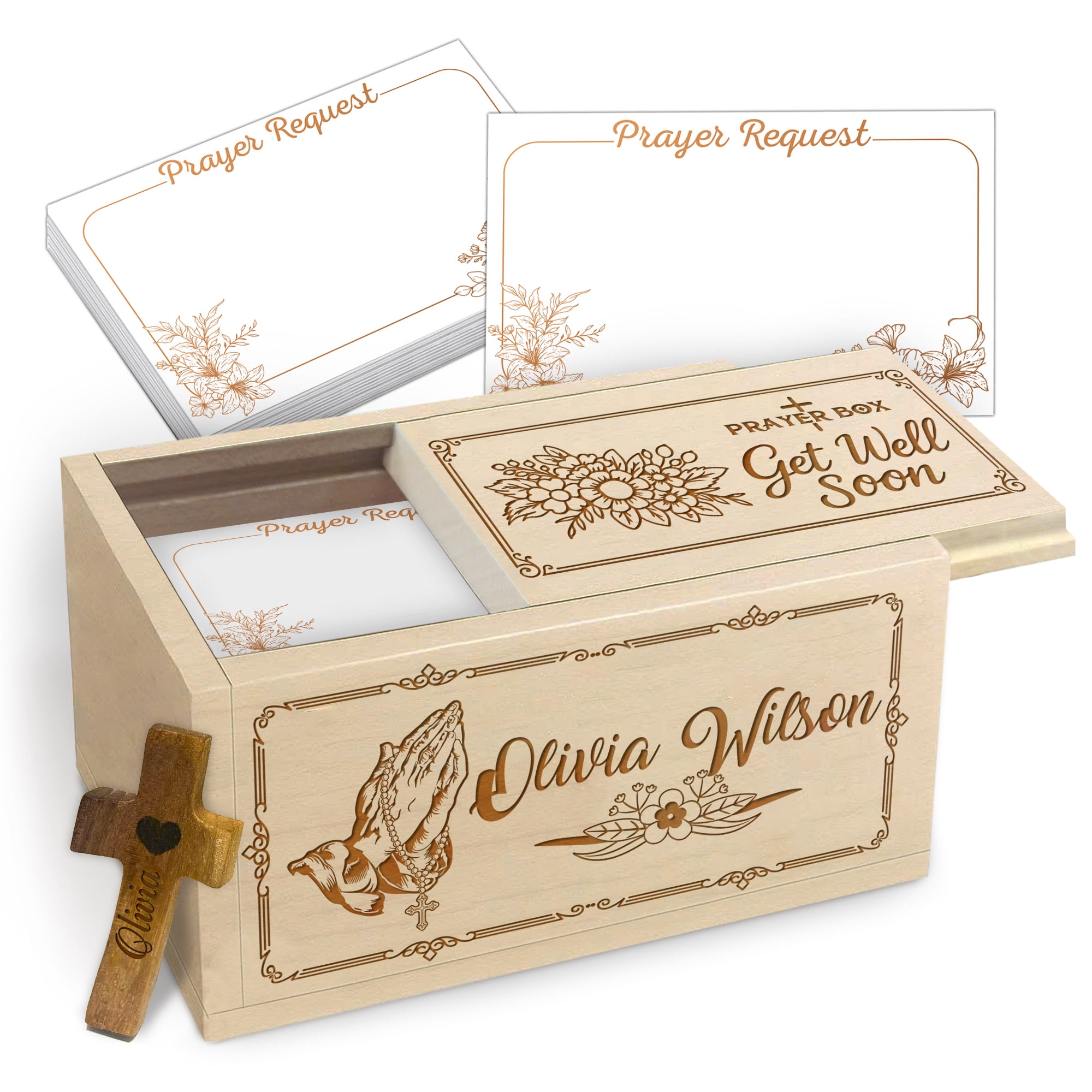 Personalized Prayer Box with 100 Prayer Cards & Handheld Cross, Custom ...