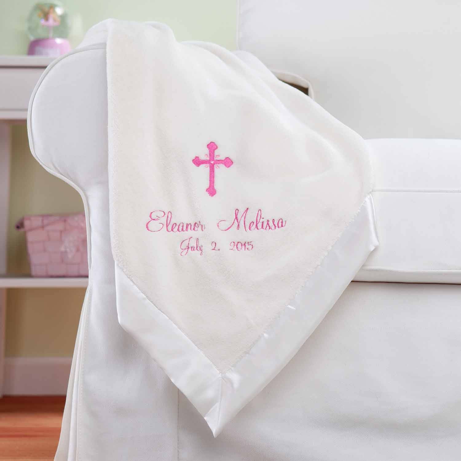 Generic Personalized Cream Baby Blanket with Cross Embroidery for ...