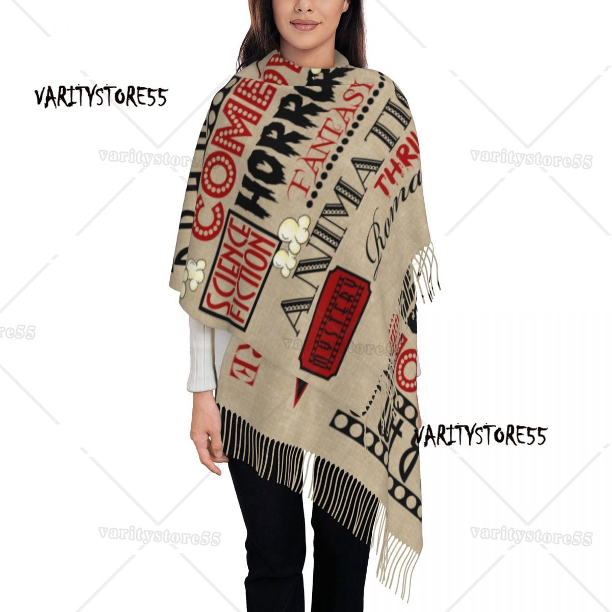 Personalized Print Vintage Movie Night Pop Corn Scarf Women Men Winter ...