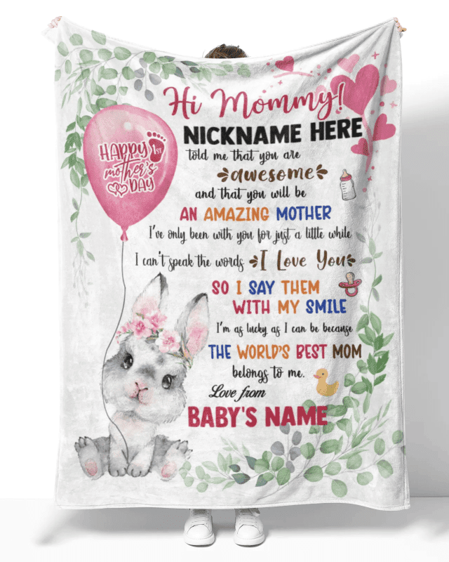 Personalized Printed Blanket Little Bunny With Pink Balloon - Mothers ...