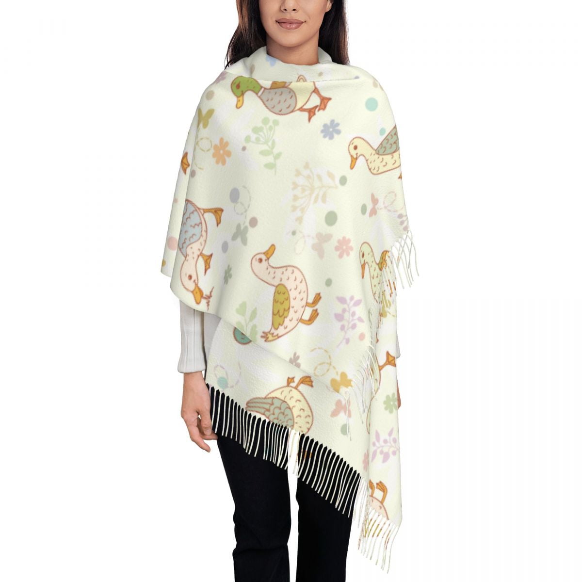 Personalized Printed Cute Cartoon Ducks Long Pile Fringe Men Scarf ...