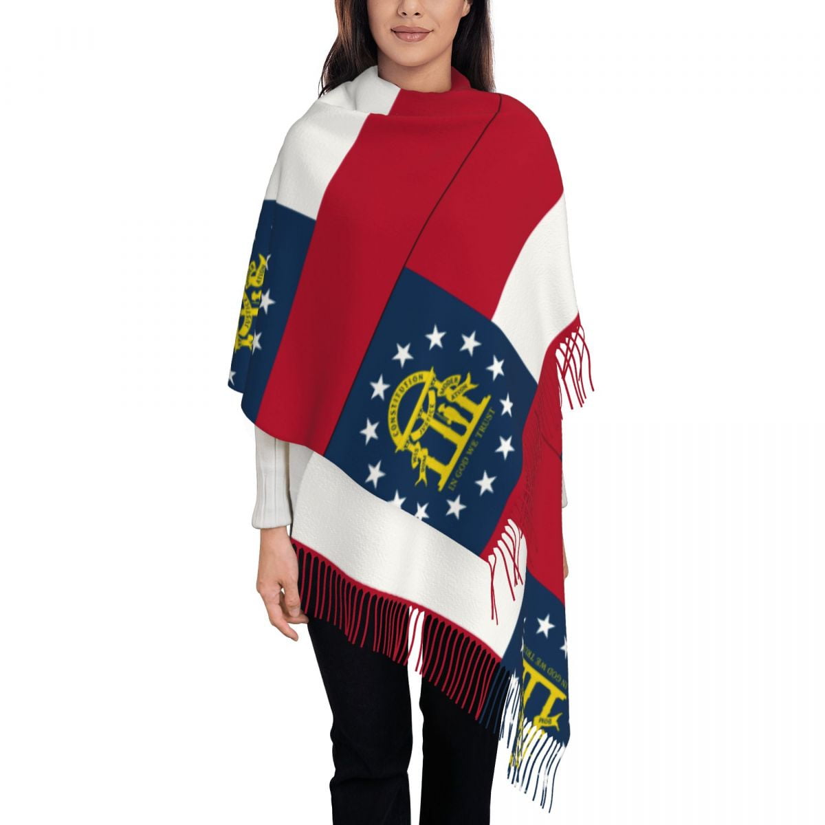 Personalized Printed Flag Of Georgia Long Pile Fringe Men Scarf Women'S ...