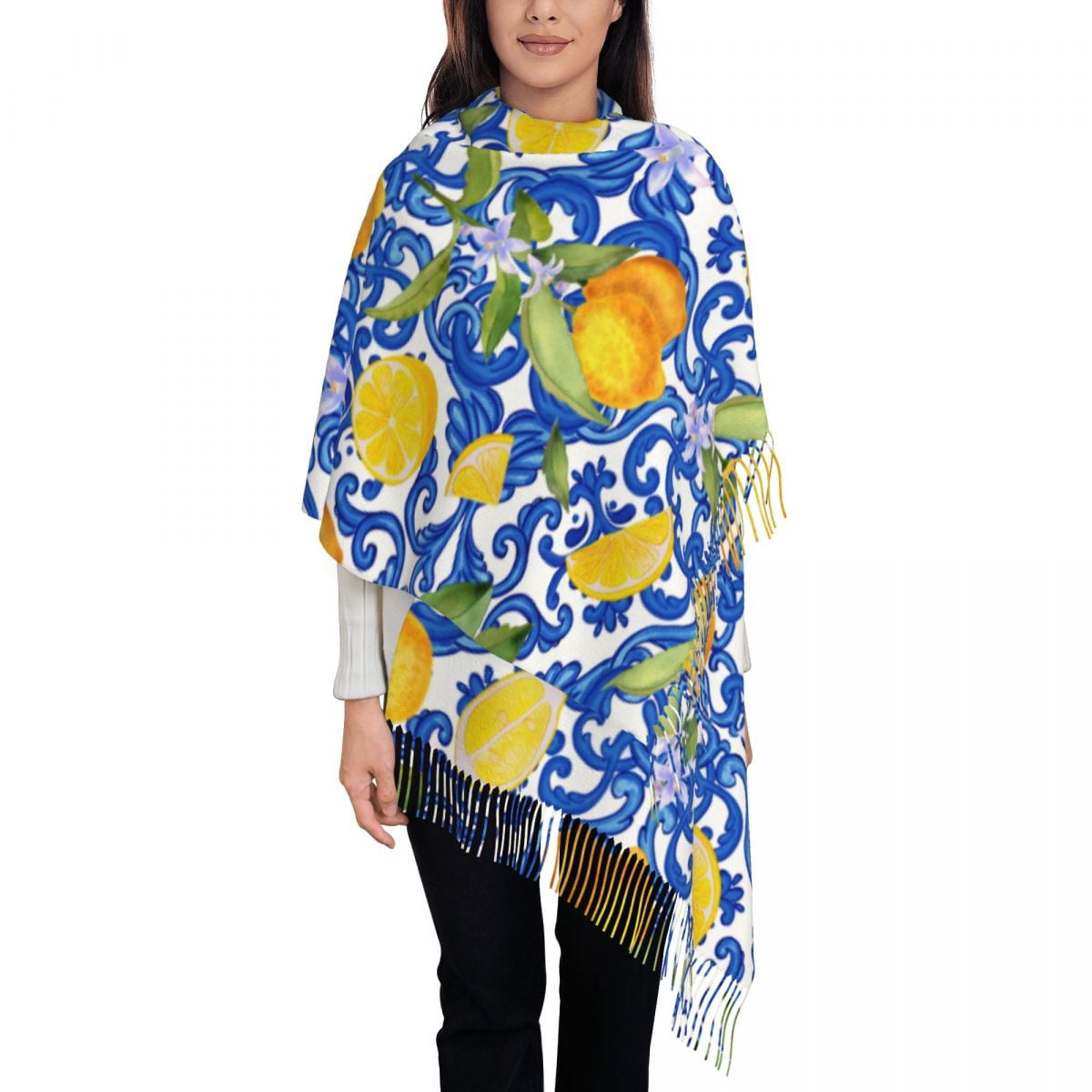 Personalized Printed Mediterranean Style Lemon Long Pile Fringe Men ...