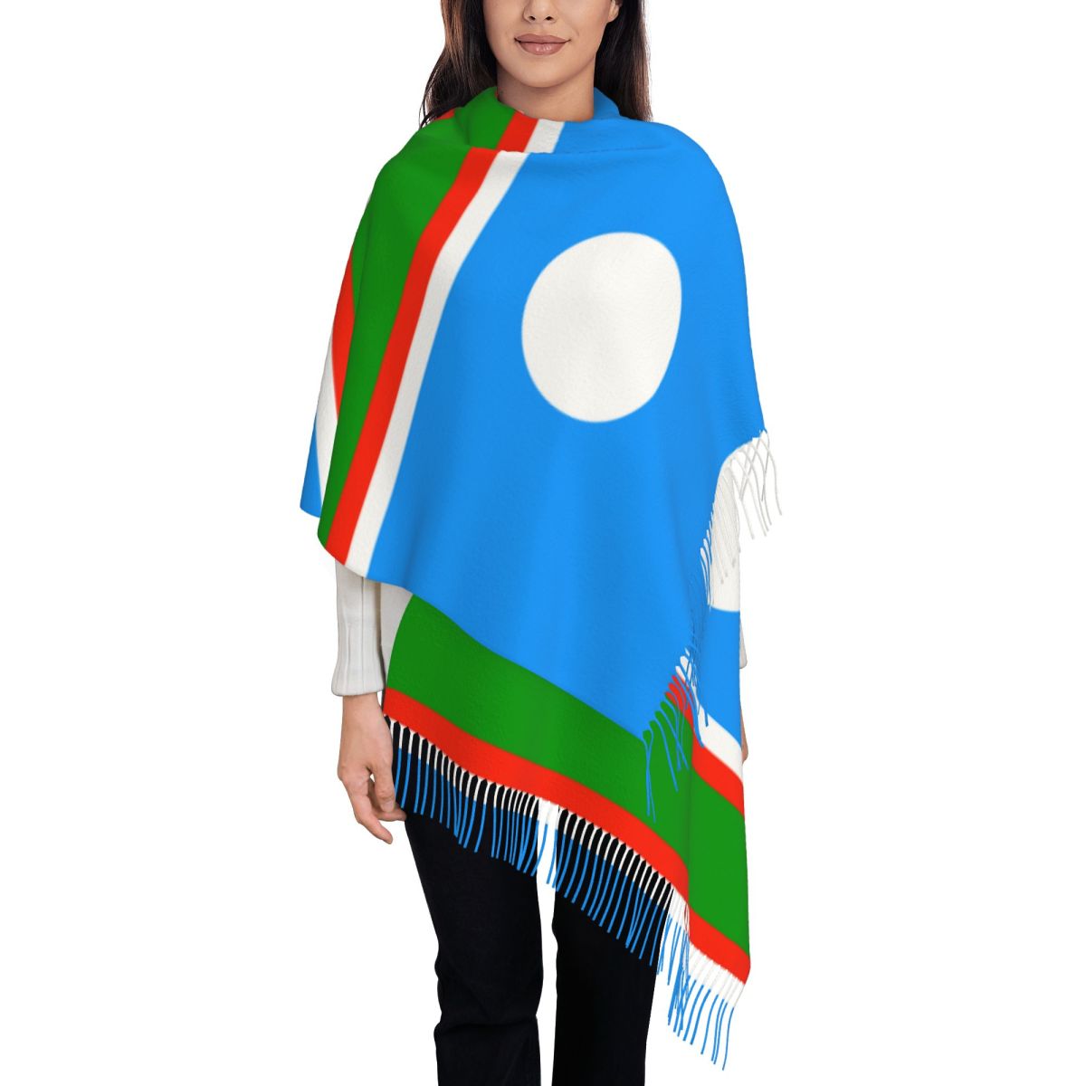 Personalized Printed Sakha (Yakutia) Flag Long Pile Fringe Men Scarf ...