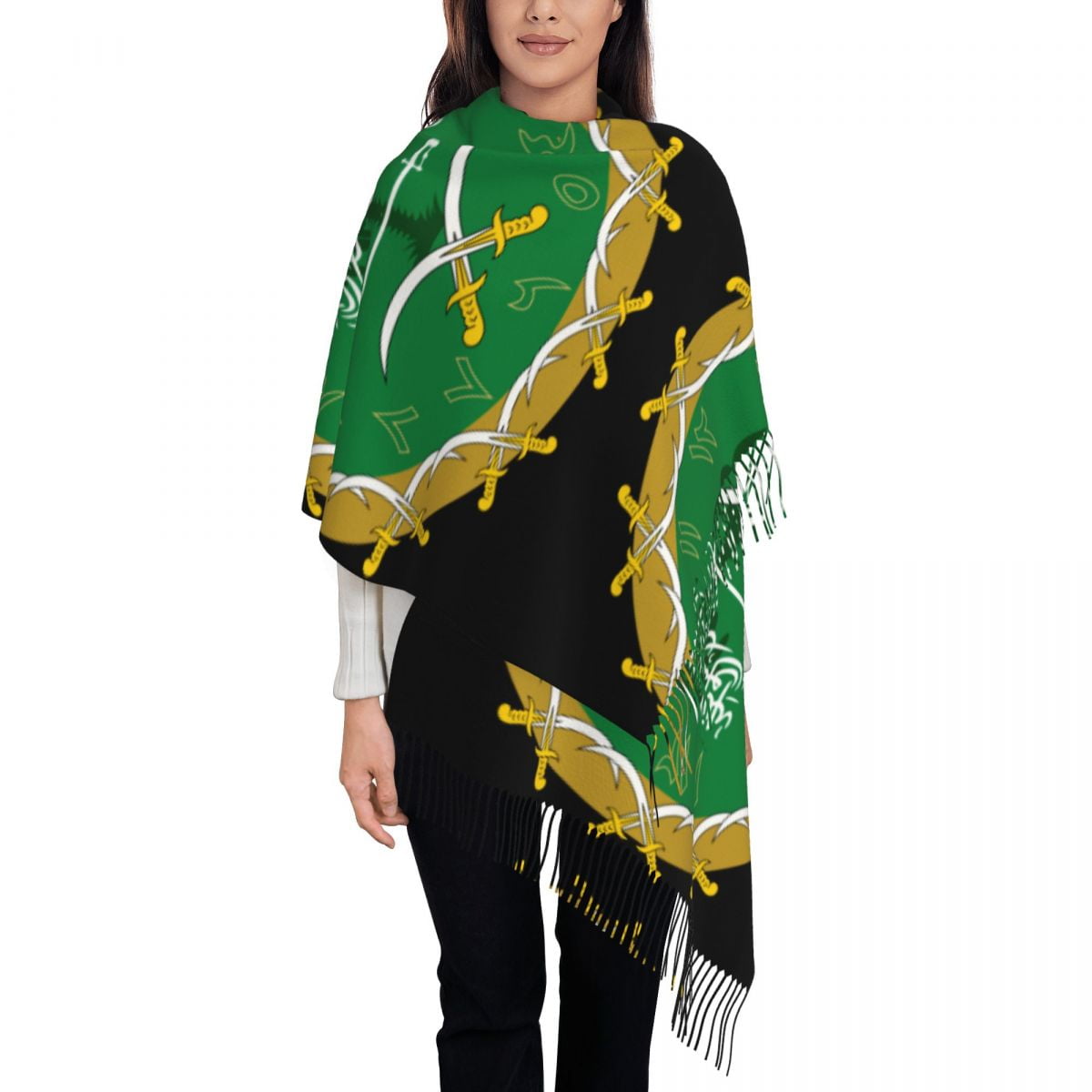 Personalized Printed Saudi Arabia Flag Long Pile Fringe Men Scarf Women ...