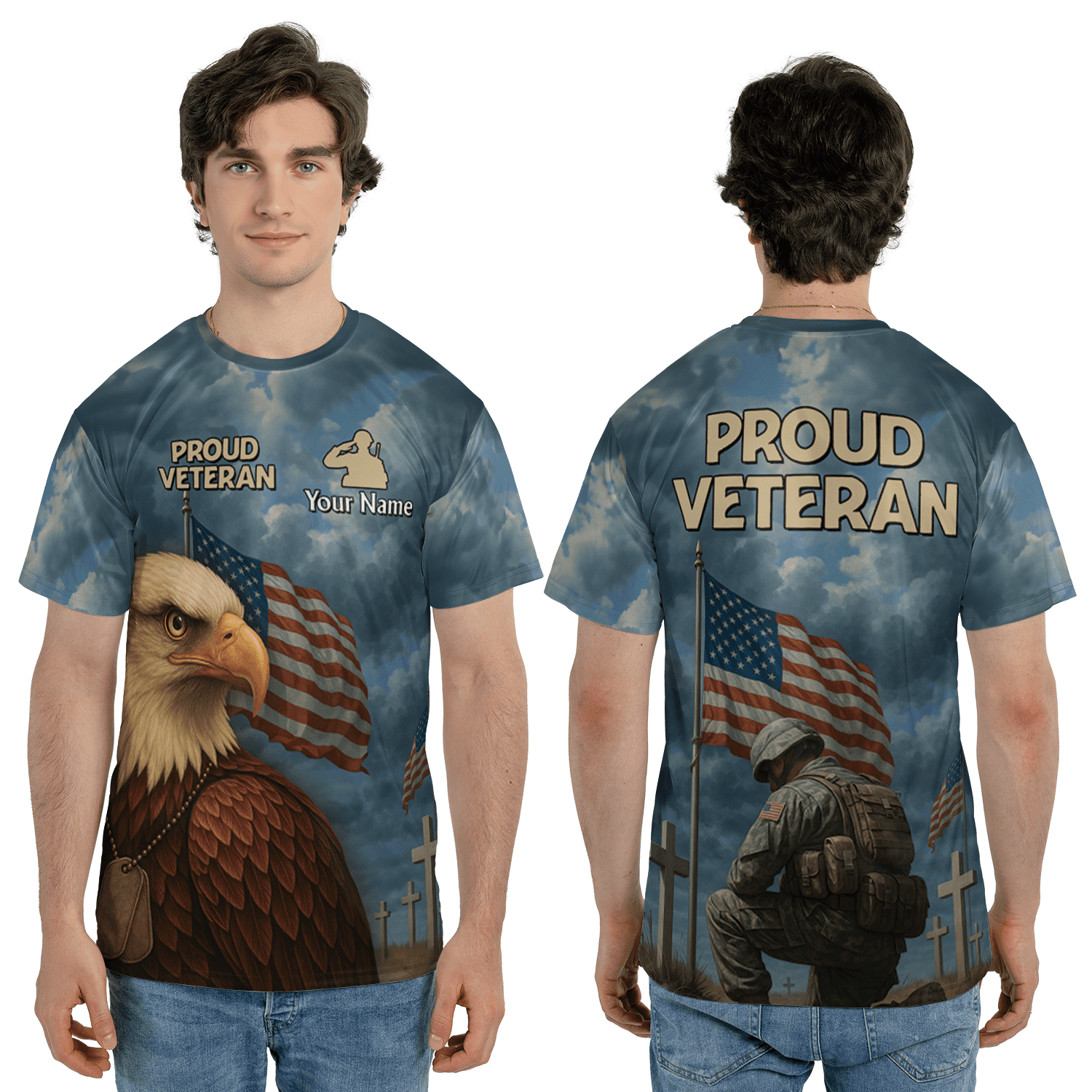 Personalized Proud Veteran 3D T-Shirt, Bald Eagle American Flag 3D Tee ...