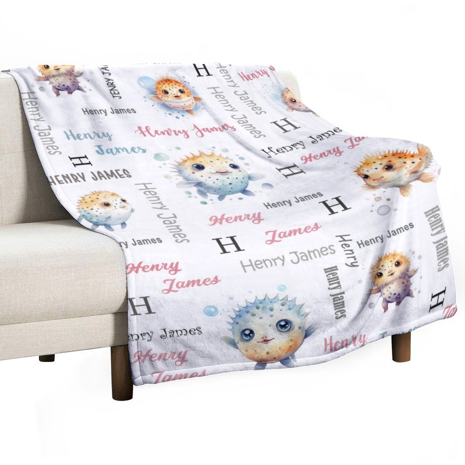 Personalized Pufferfish Baby Blanket Custom Monogrammed Receiving ...