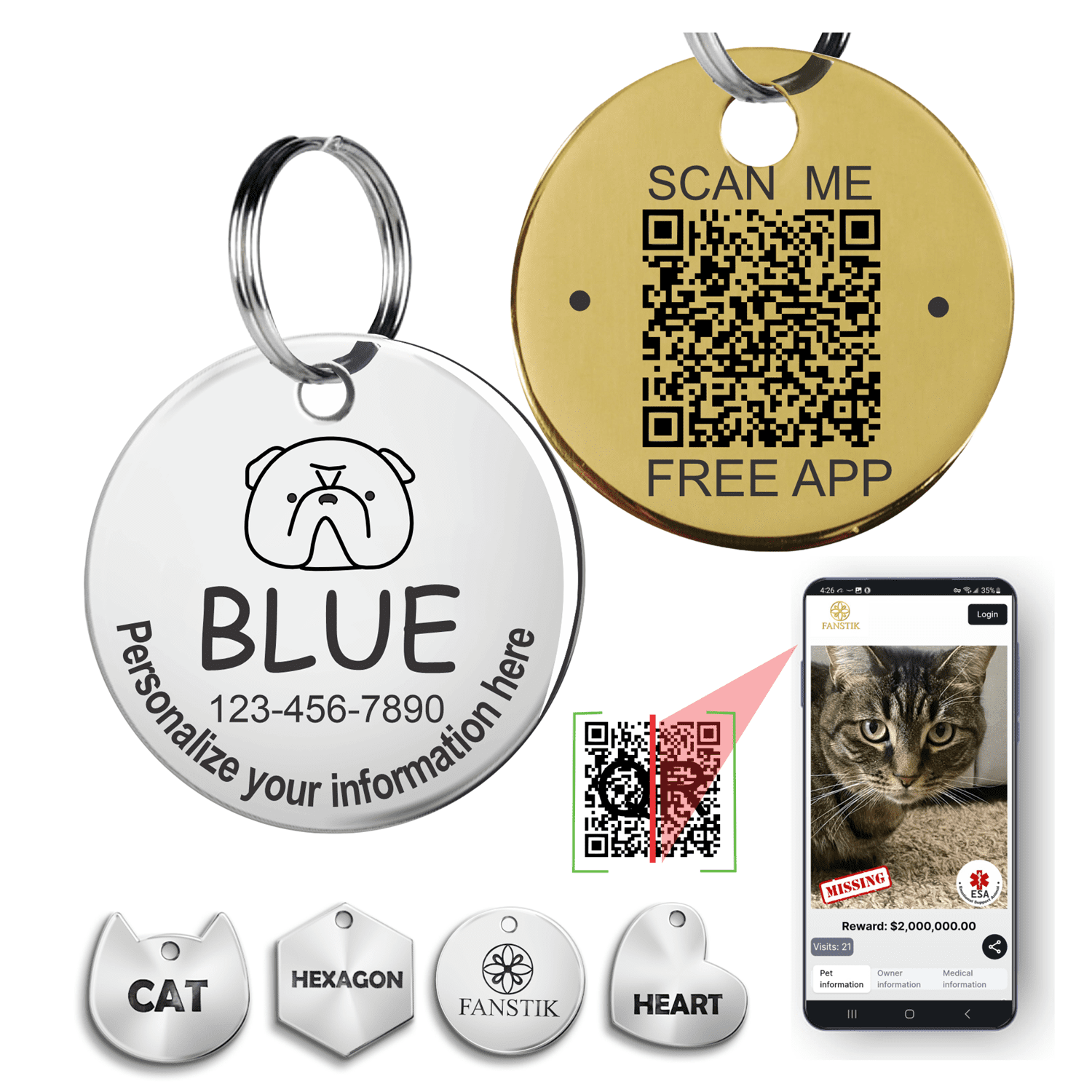 Personalized QR Code Pet Id Tag (MADE in USA) - Personalize on both Tag ...