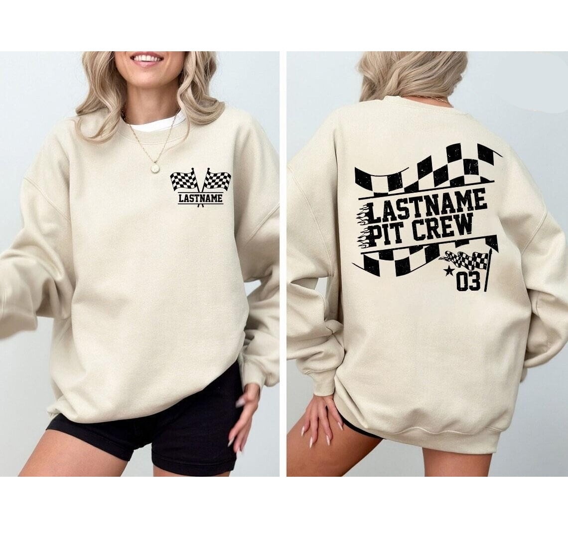 Personalized Racing Pit Crew Sweatshirt, Custom Checkered Flag Outfit ...