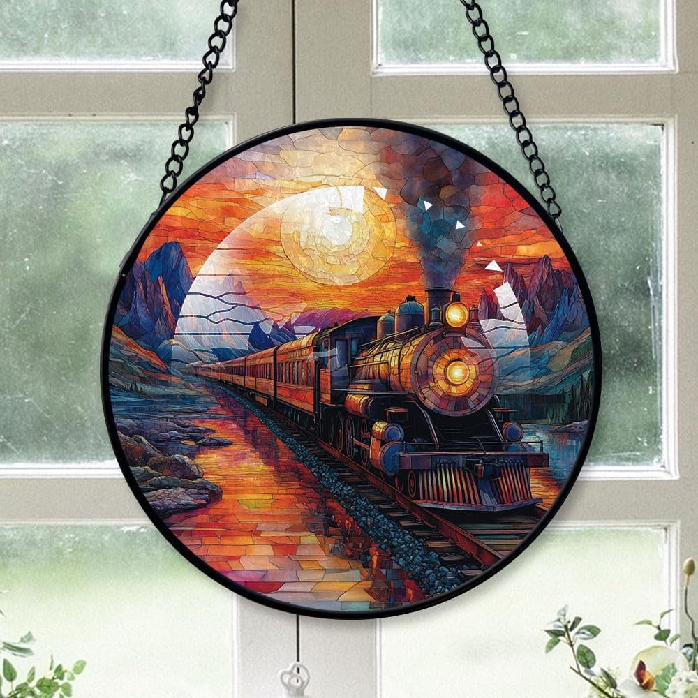 Personalized Rails Train Stained Glass Suncatcher Artistic Window ...