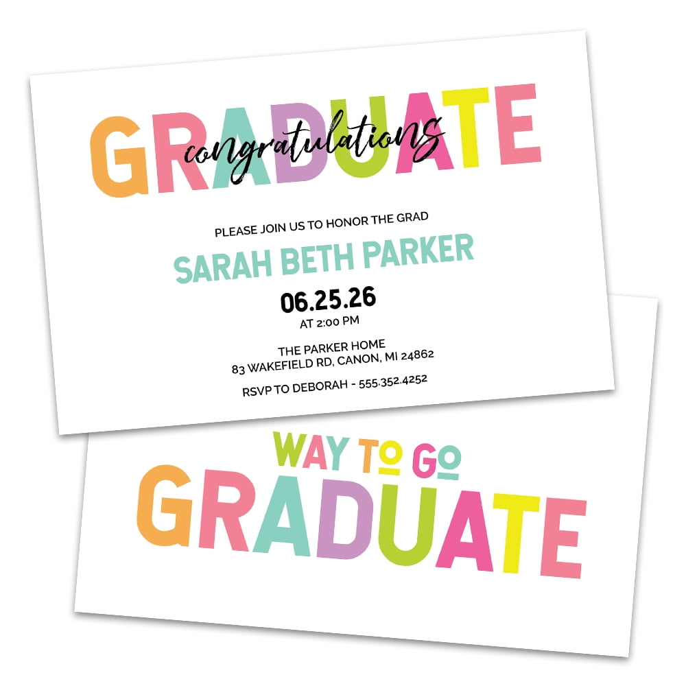 Personalized Rainbow Color Graduate Graduation Party Invitation ...