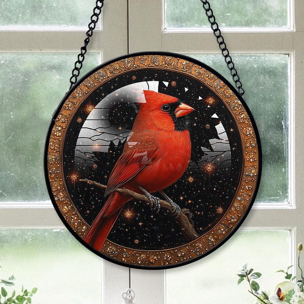 Personalized Red Cardinal Suncatcher Stained Glass, Red Cardinal ...