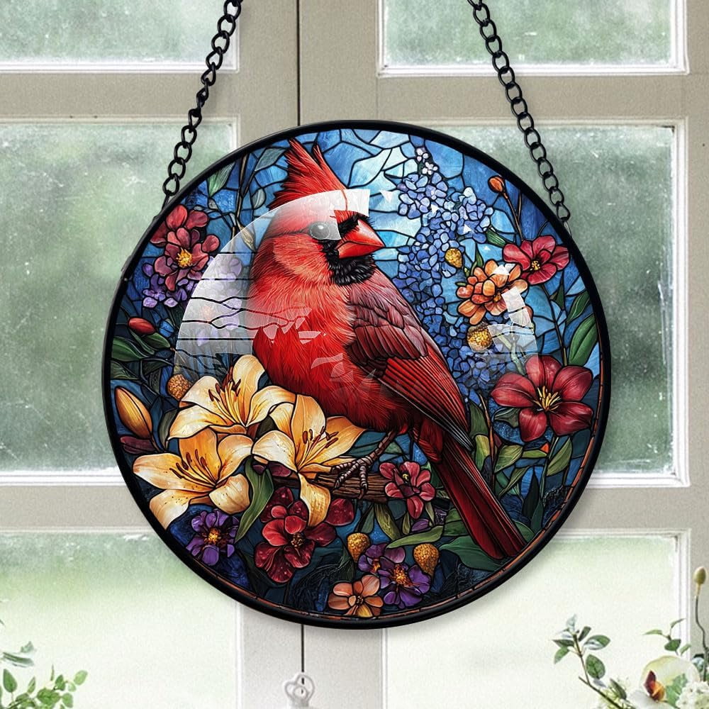 Personalized Red Cardinal Suncatcher Stained Glass Suncatchers, Red ...