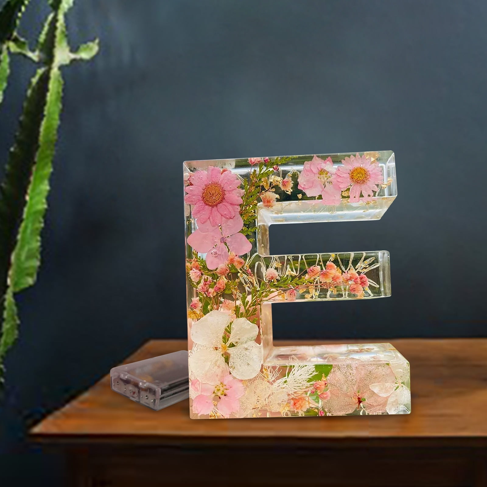 Personalized Resin Letter Night Light with Dried Floral Decoration ...
