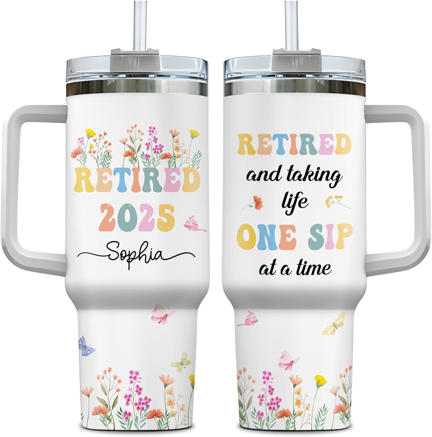 Personalized Retirement Tumbler 40oz with Handle & Straw - Retired 2025 ...