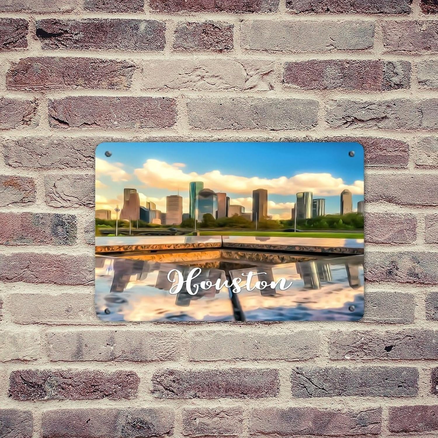Personalized Retro Metal Metal Sign Skyline Houston' City Landscape ...