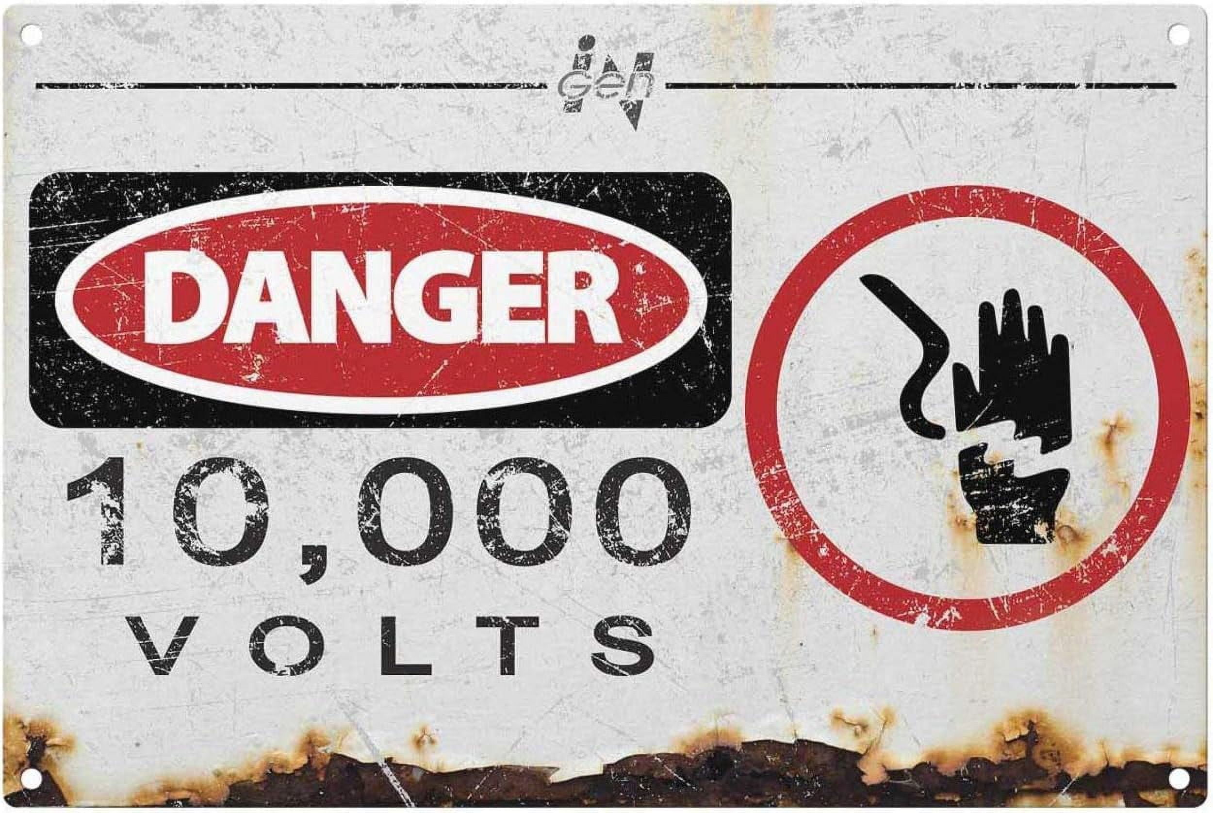 Personalized Retro Warning Sign, Danger 10000 Volts Metal Sign, Style ...