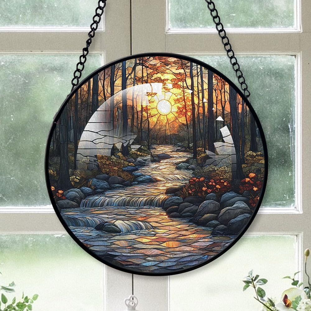Personalized River Suncatcher Stained Glass, River Stained Glass Window ...