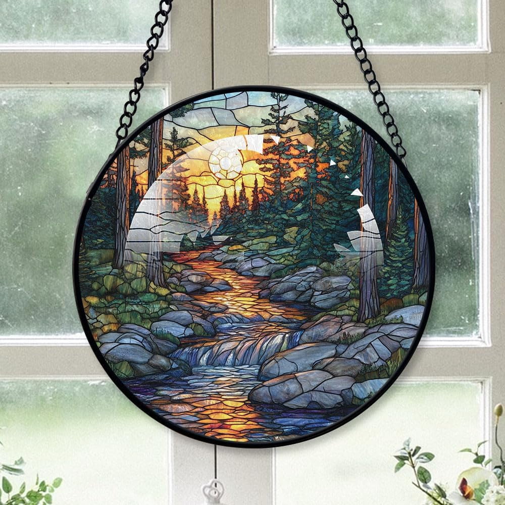 Personalized River Suncatcher Stained Glass, River Stained Glass Window ...
