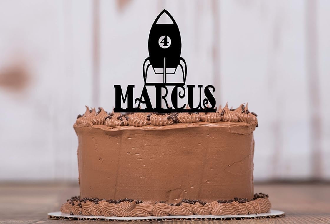 Personalized Rocket Cake Topper with Keepsake Base, Any Age, Outer ...