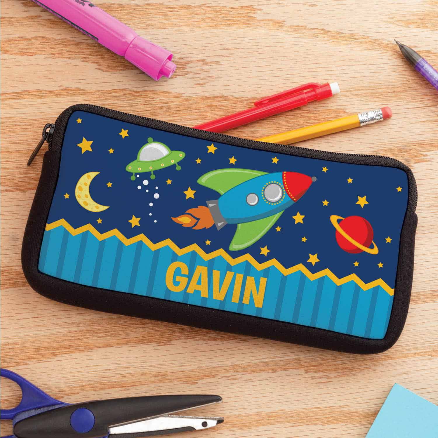 Generic Personalized Kids Rocket Space Pencil Case Black Polyester ...