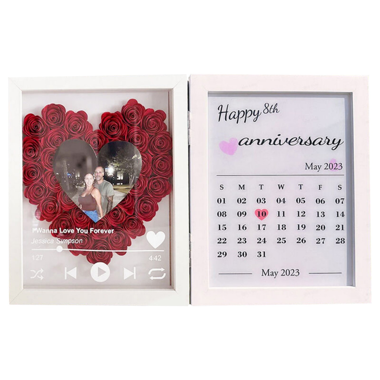 Personalized Rose Flower Shadow Box, Double Hinged Picture Frame, Two ...