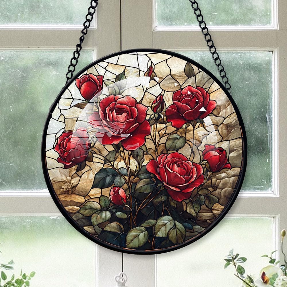 Personalized Rose Suncatcher Stained Glass Suncatchers, Rose Ornament ...