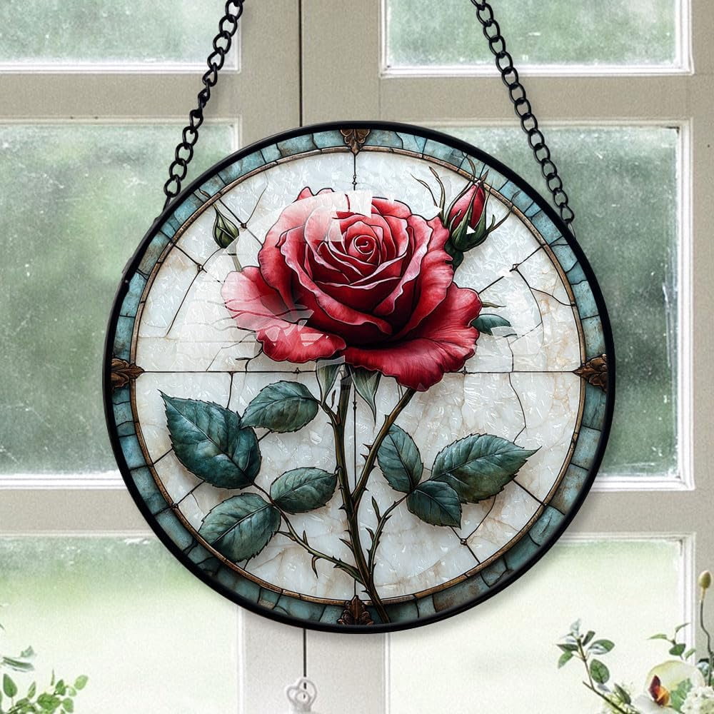 Personalized Rose Suncatcher Stained Glass Suncatchers, Rose Ornament ...