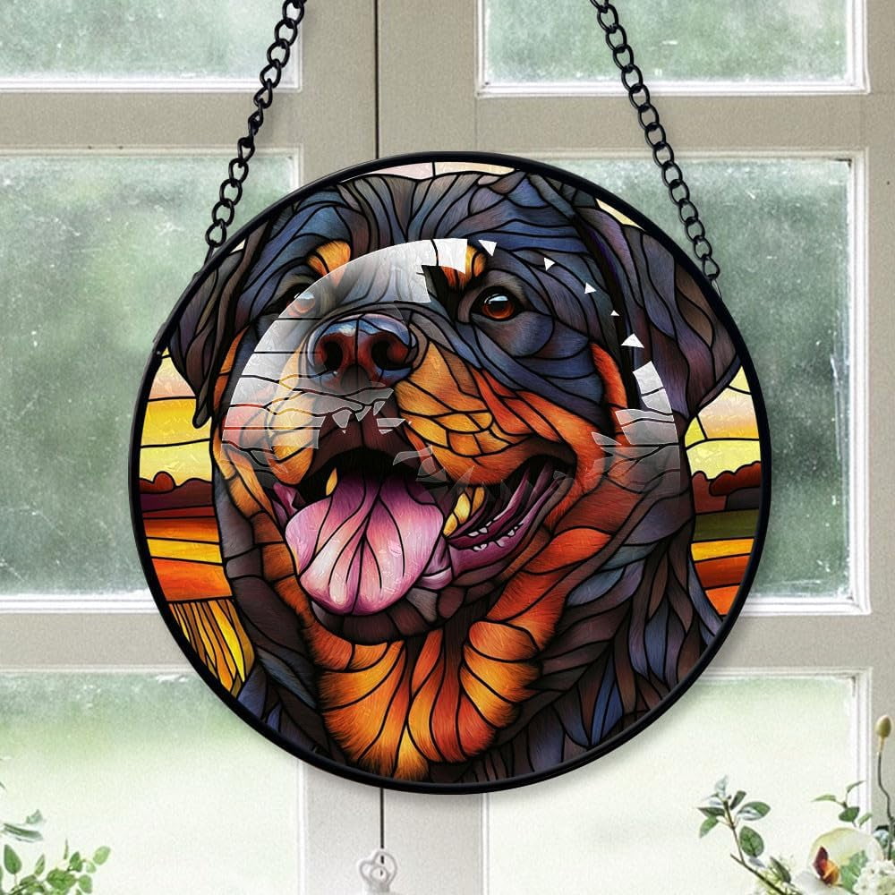 Personalized Rottweiler Stained Glass Suncatcher Artistic Window ...