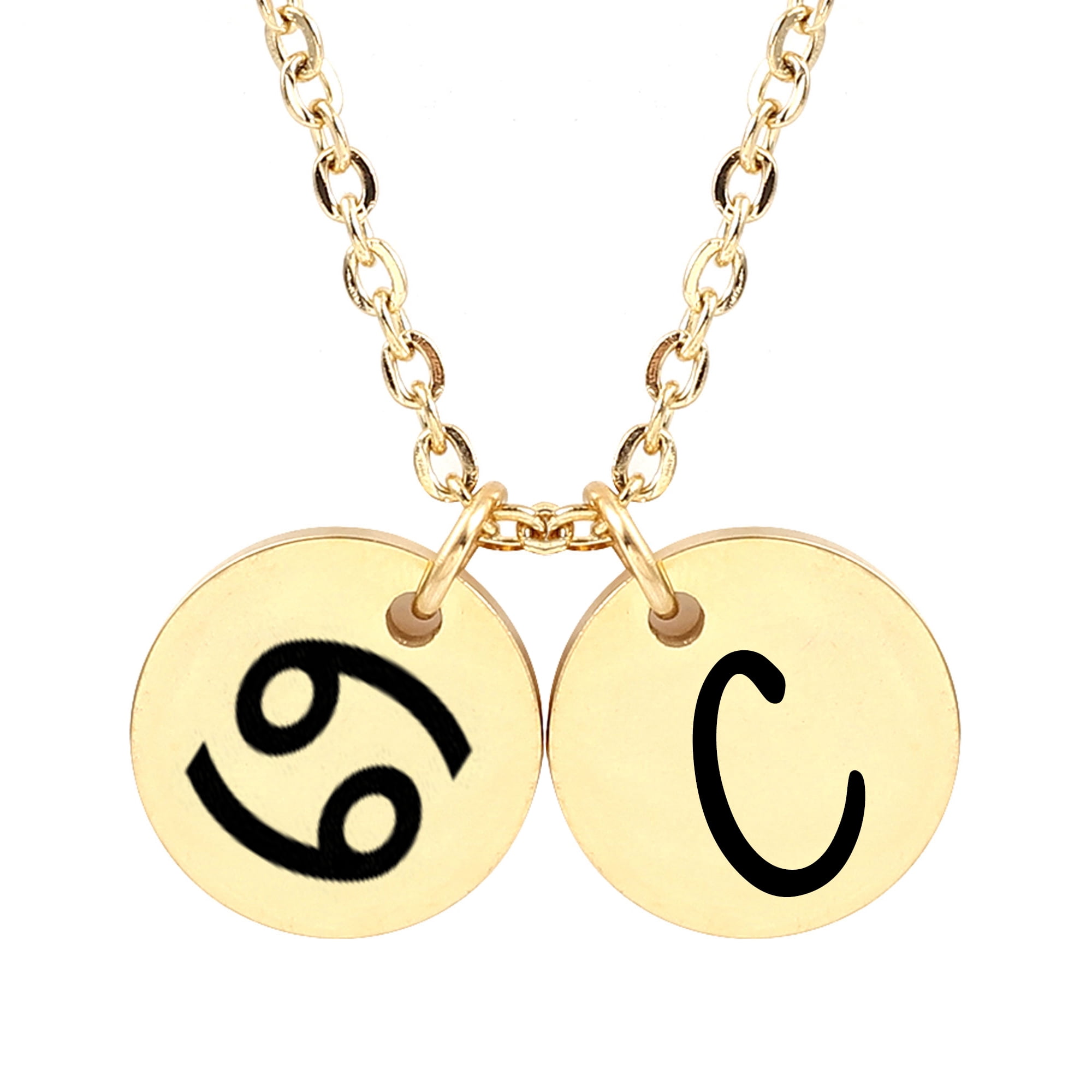 Personalized Round Constellation Initial Necklace - Engraved Zodiac ...