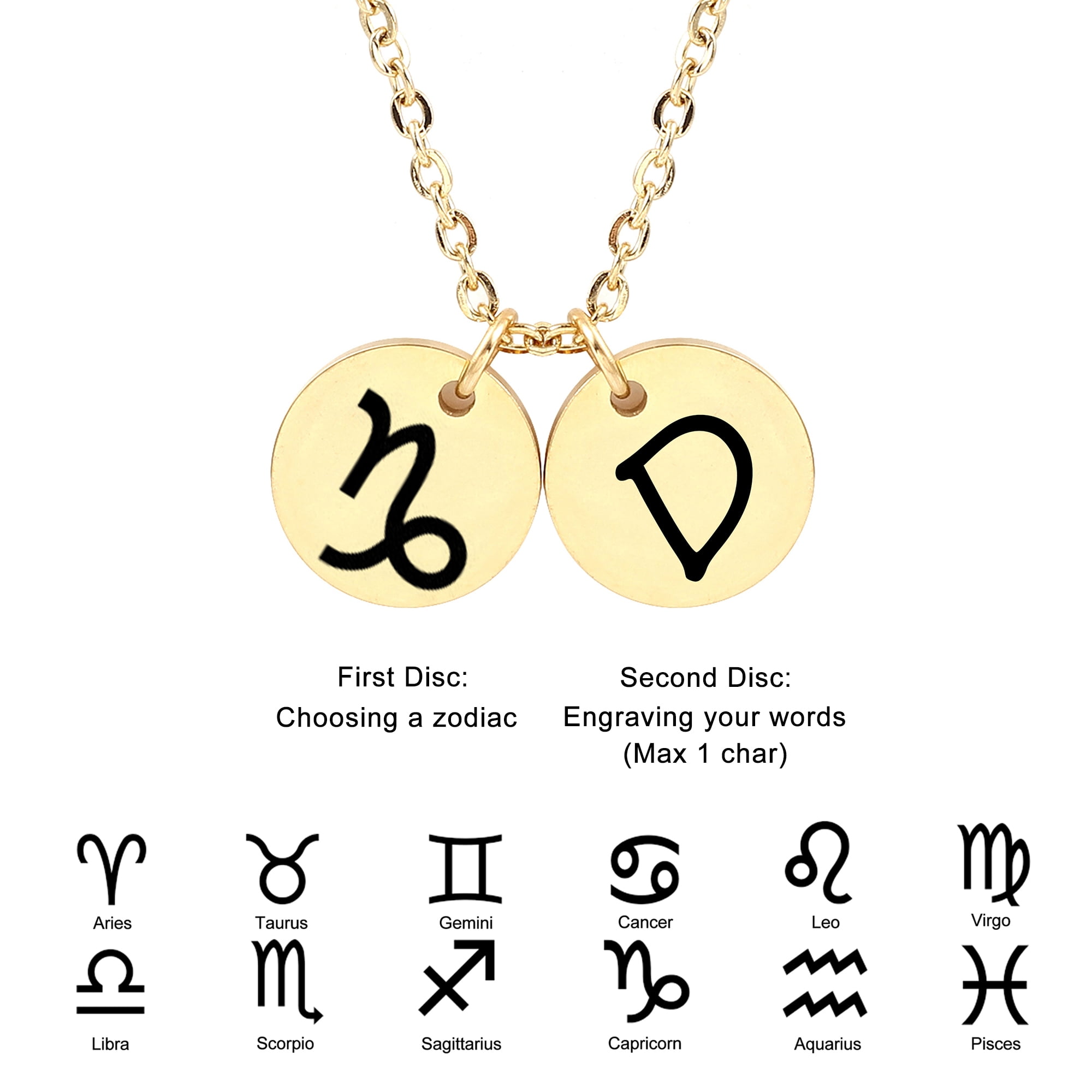 Personalized Round Constellation Initial Necklace - Engraved Zodiac ...
