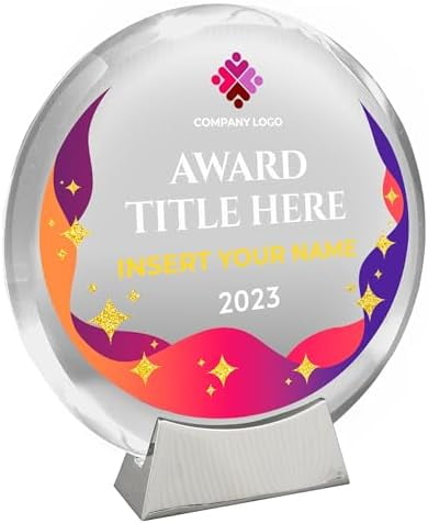 Personalized Round Glass Plaque, Award Plaque, Modern Style, Tabletop ...