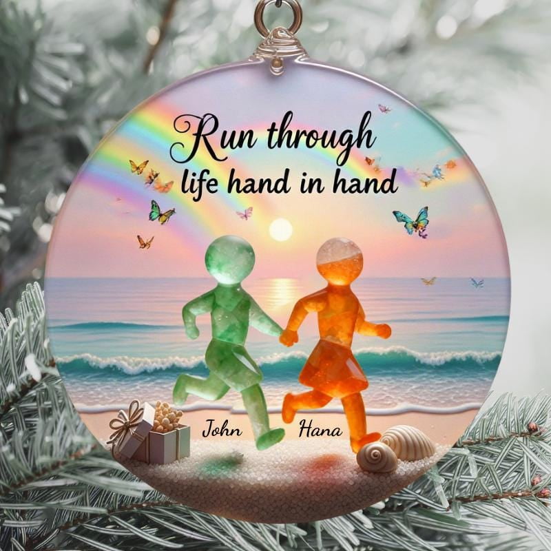 Personalized Run Through Life Hand in Hand Ornament - Sea-Glass-Style ...