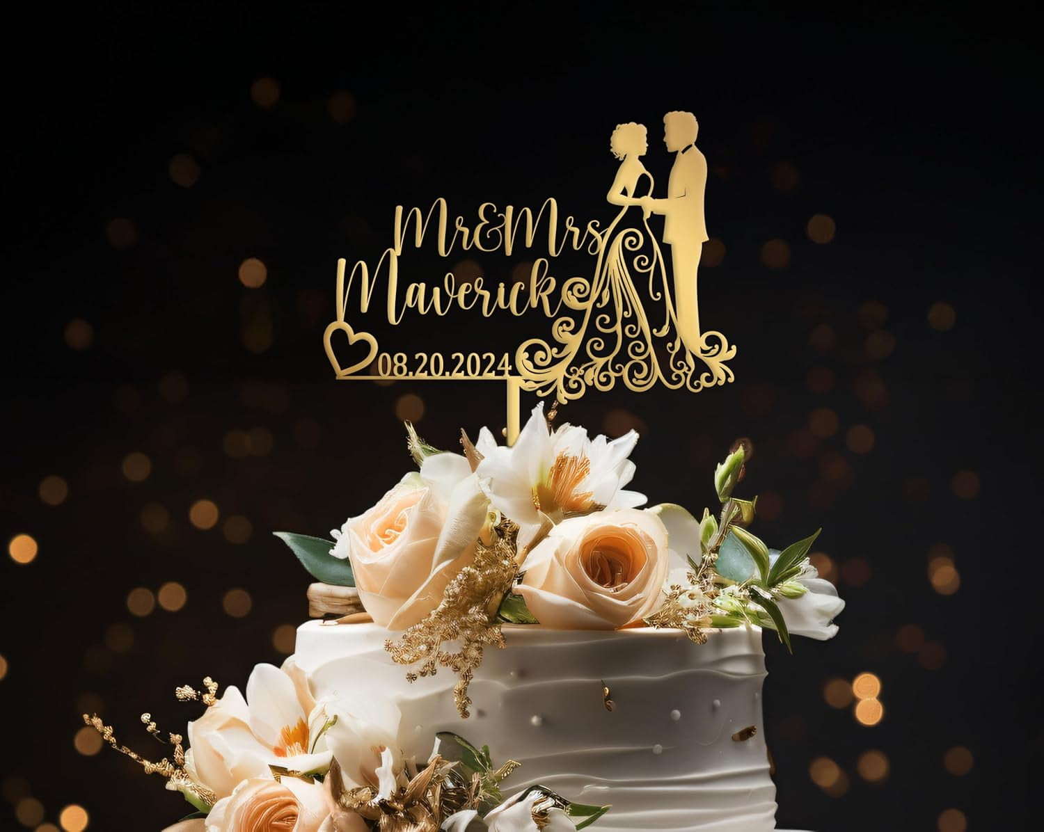 Personalized Rustic Mr&Mrs Bride and groom Cursive Cake topper, Custom ...