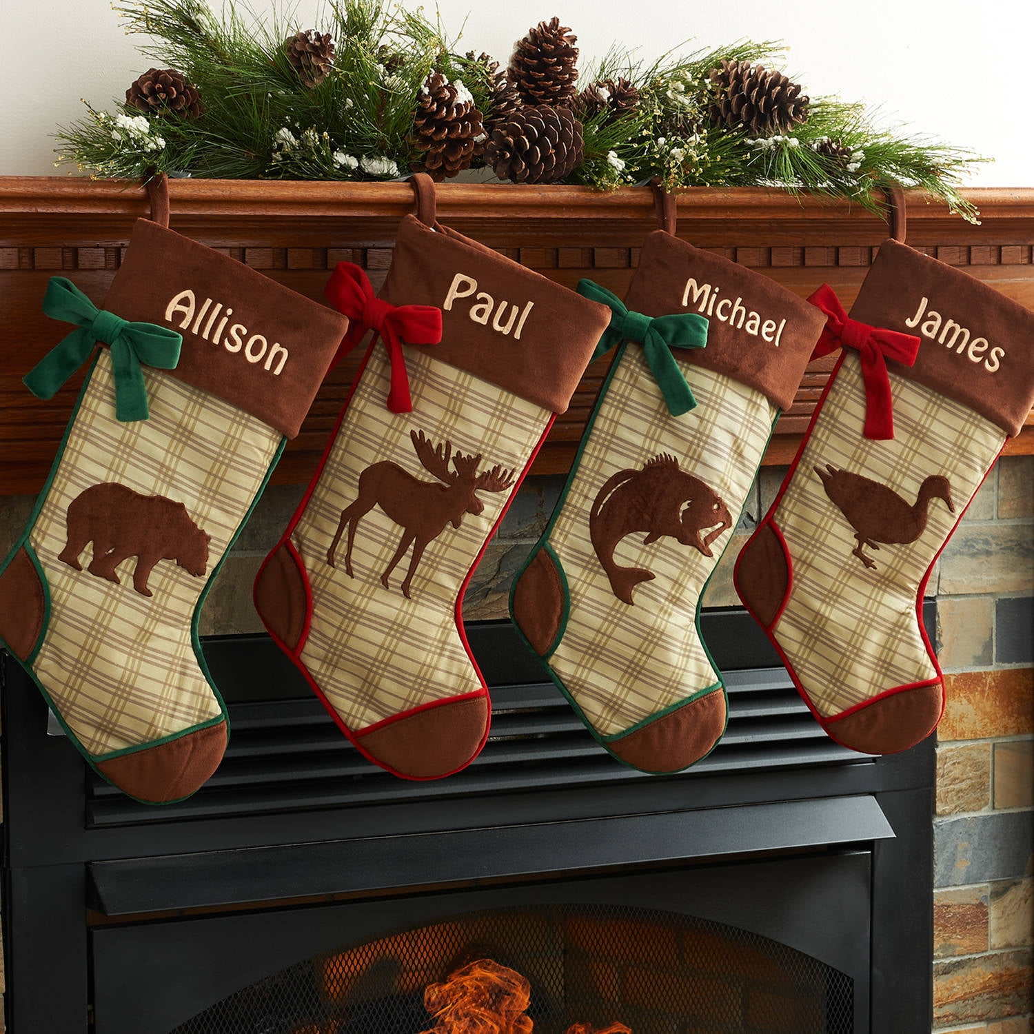 Personalized Rustic Woodland Christmas Stocking - Embroidered Animal ...